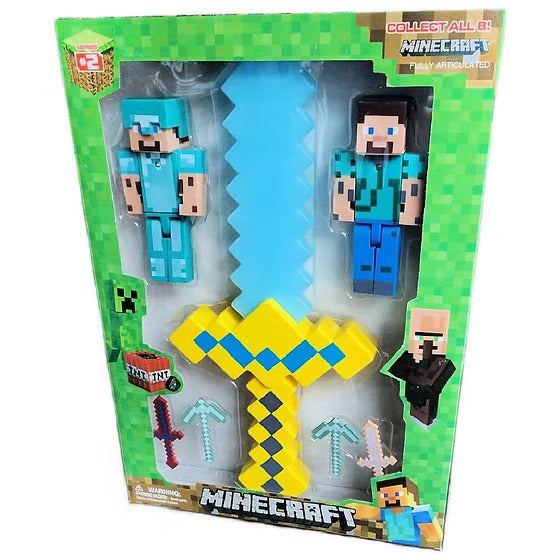 Minecraft Action Figure Playset – Steve with Diamond Armor & Sword ...